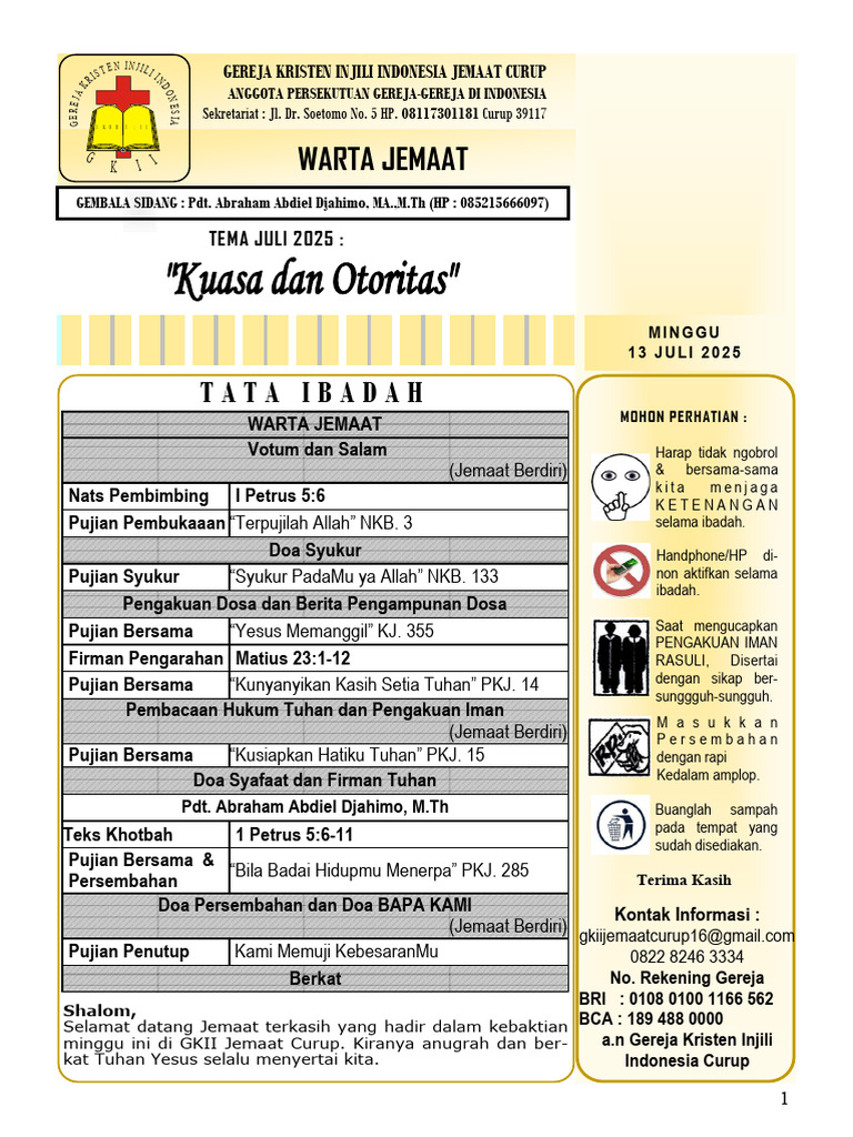 Ibadah Minggu GKII Curup 13 Juli 2025 | PDF