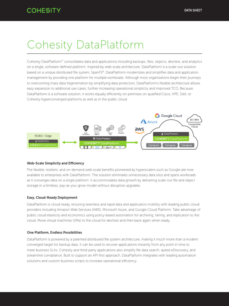 Cohesity DataPlatform Datasheet | PDF | Cloud Computing | Scalability