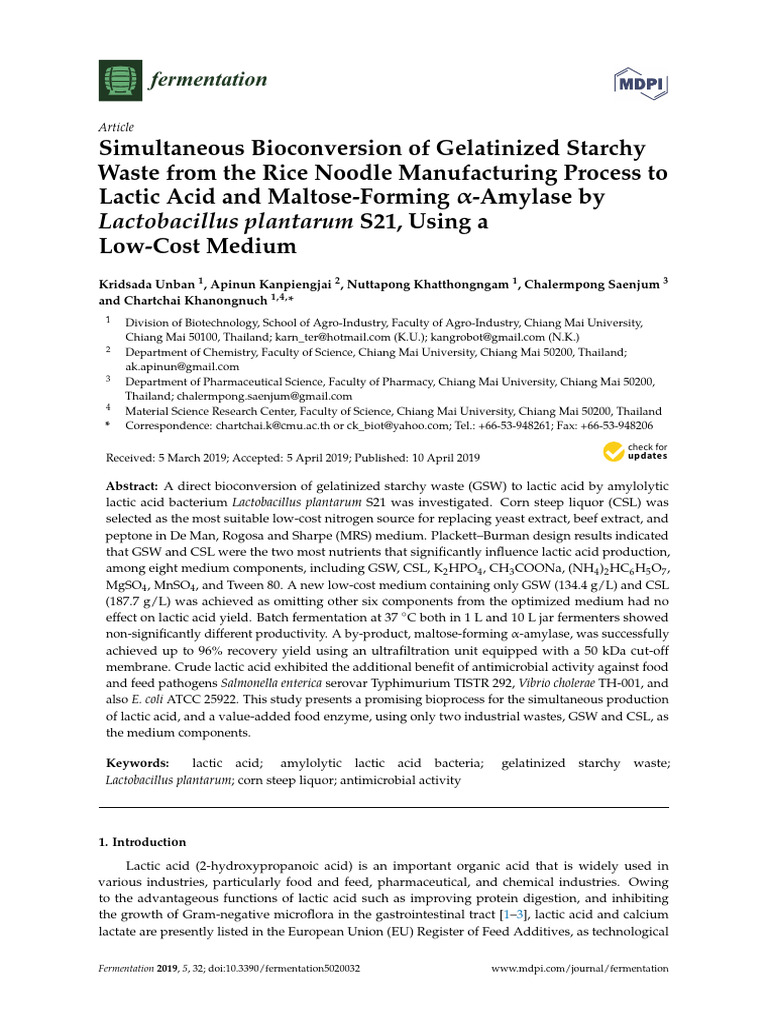 Unban 2019 Simultaneous Bioconversion of Gelatinized Starchy Waste From ...