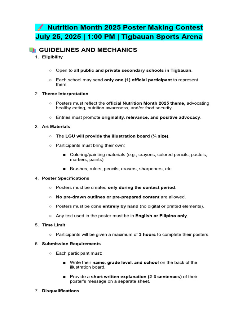 Nutrition Month 2025 Poster Contest Guidelines | PDF