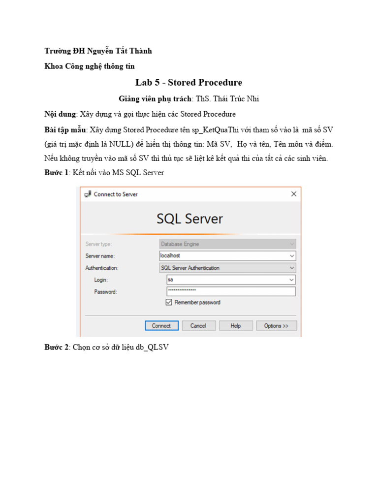 Lab 5 - Stored Procedure: Trường ĐH Nguyễn Tất Thành Khoa Công nghệ thông tin | PDF