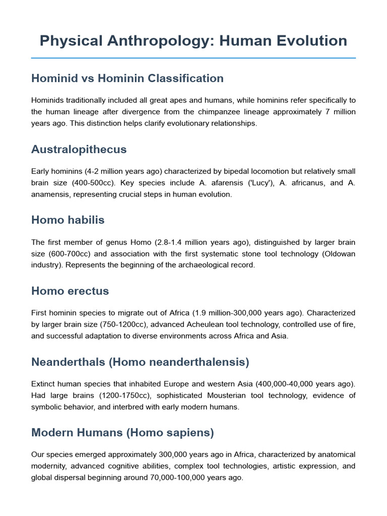 Human Evolution Notes | PDF