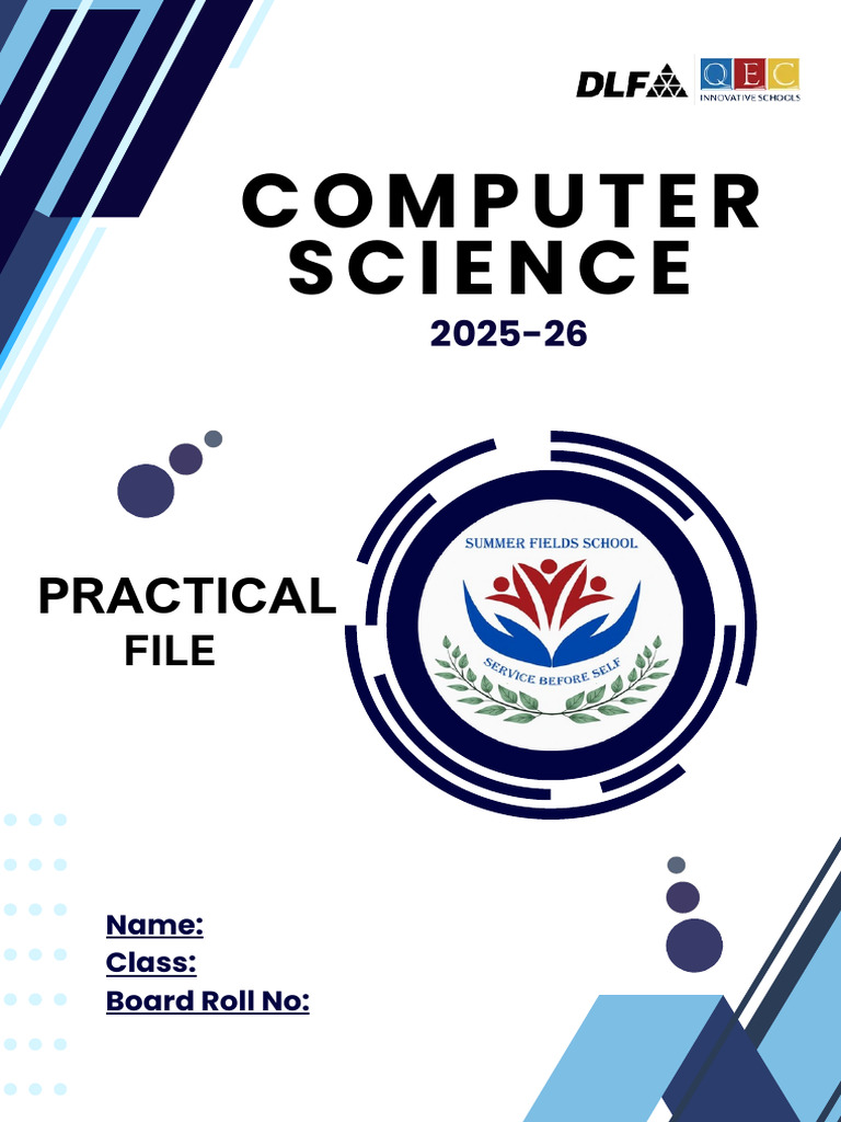 (SHAREABLE) Computer Science - Practical File Cover Page | PDF