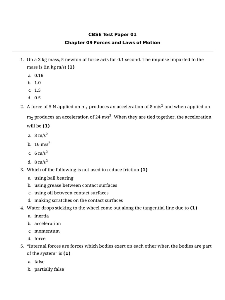 Forces and Laws of Motion 1 Questions - 250731 - 132315 | PDF | Force ...