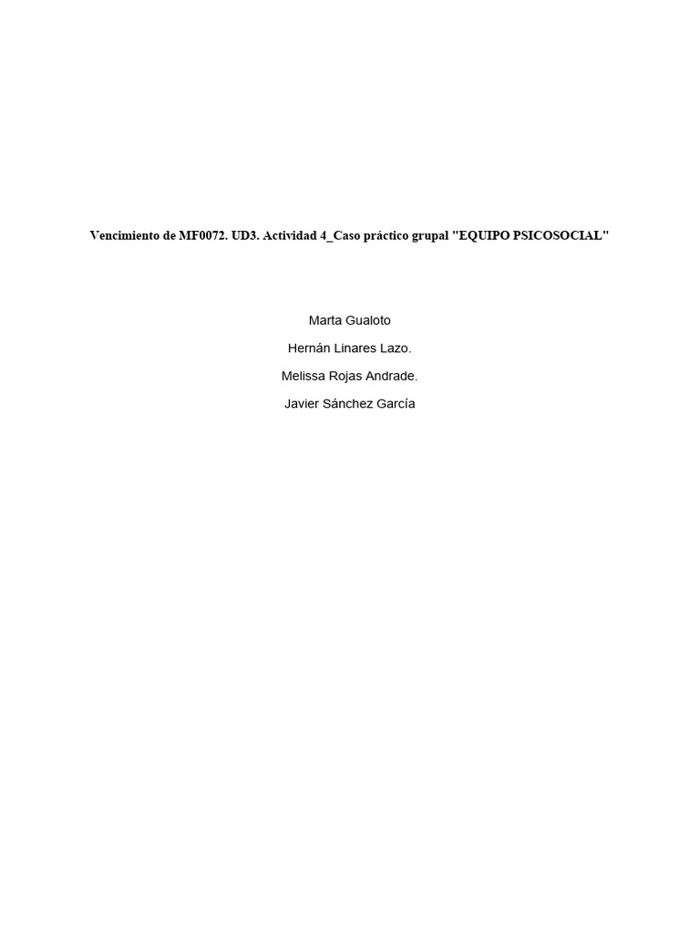 MF0072. UD3. Actividad 4 - Caso Práctico Grupal EQUIPO PSICOSOCIAL | PDF | Sicología
