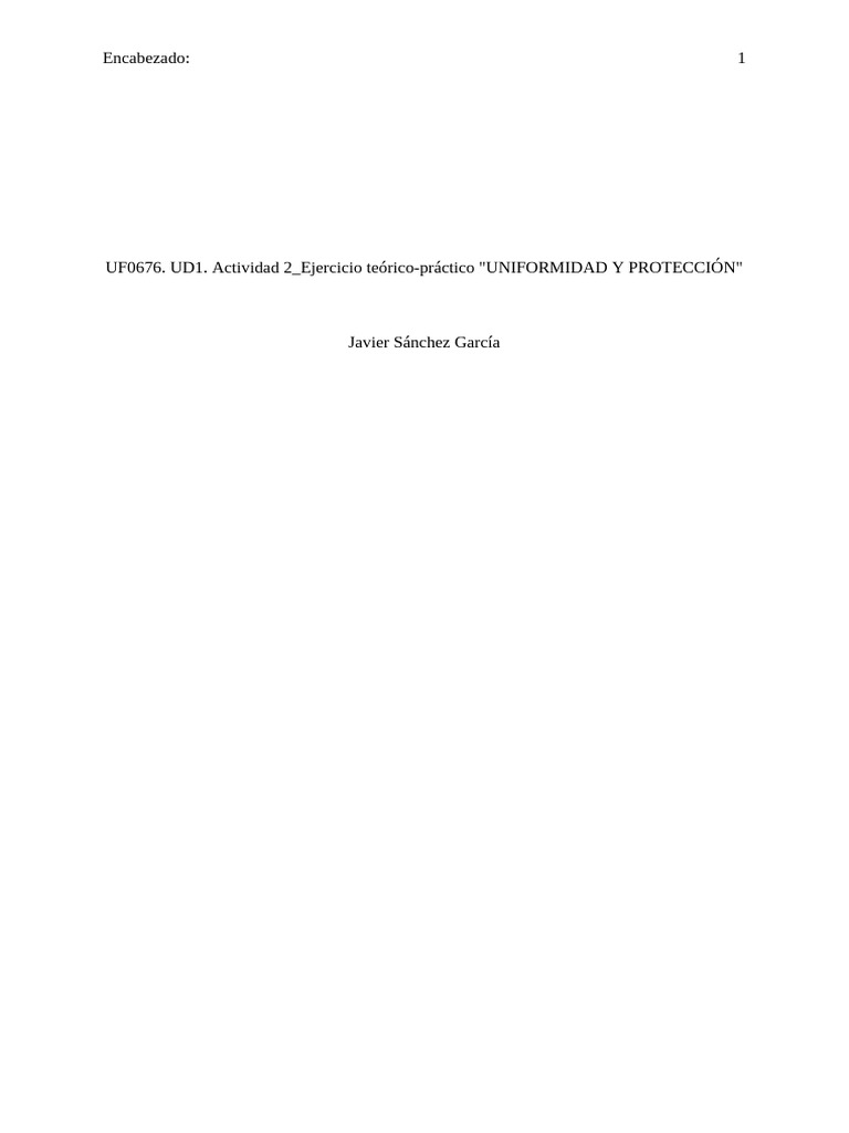 UF0676. UD1. Actividad 2 - Ejercicio Teórico-Práctico UNIFORMIDAD Y PROTECCIÓN | PDF