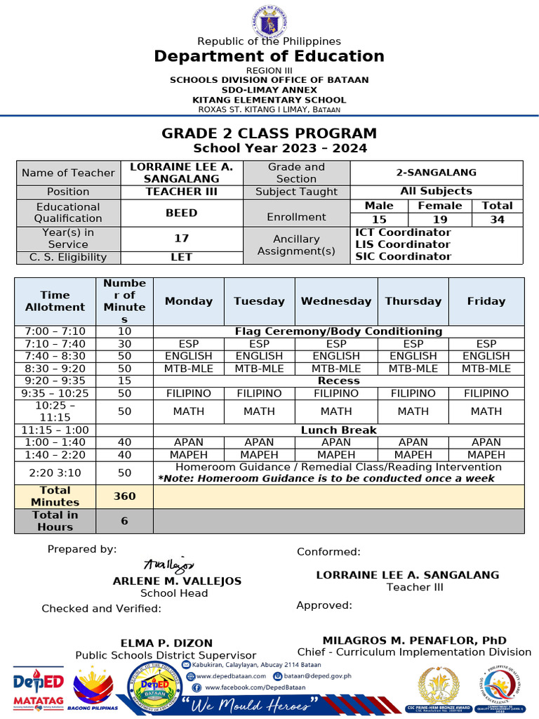 Class Program 23 24 Grade 2 | PDF | Asia | Philippines