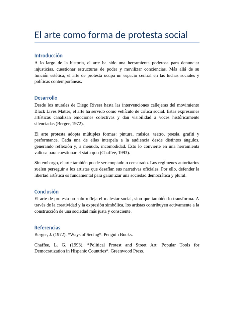 El Arte Como Forma de Protesta Social (Versión Mejorada) | PDF