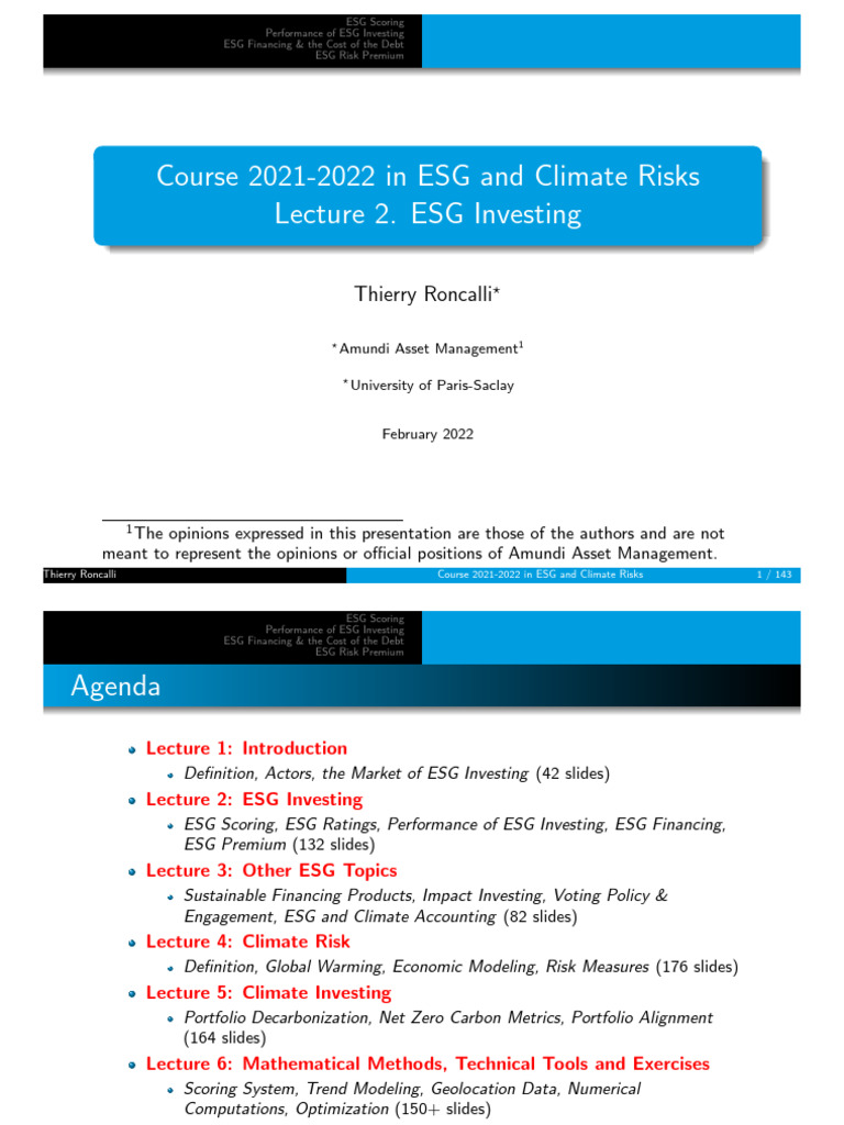Course 2021-2022 in ESG and Climate Risks - SF-Lecture2 | PDF | Bond Credit Rating | Investing