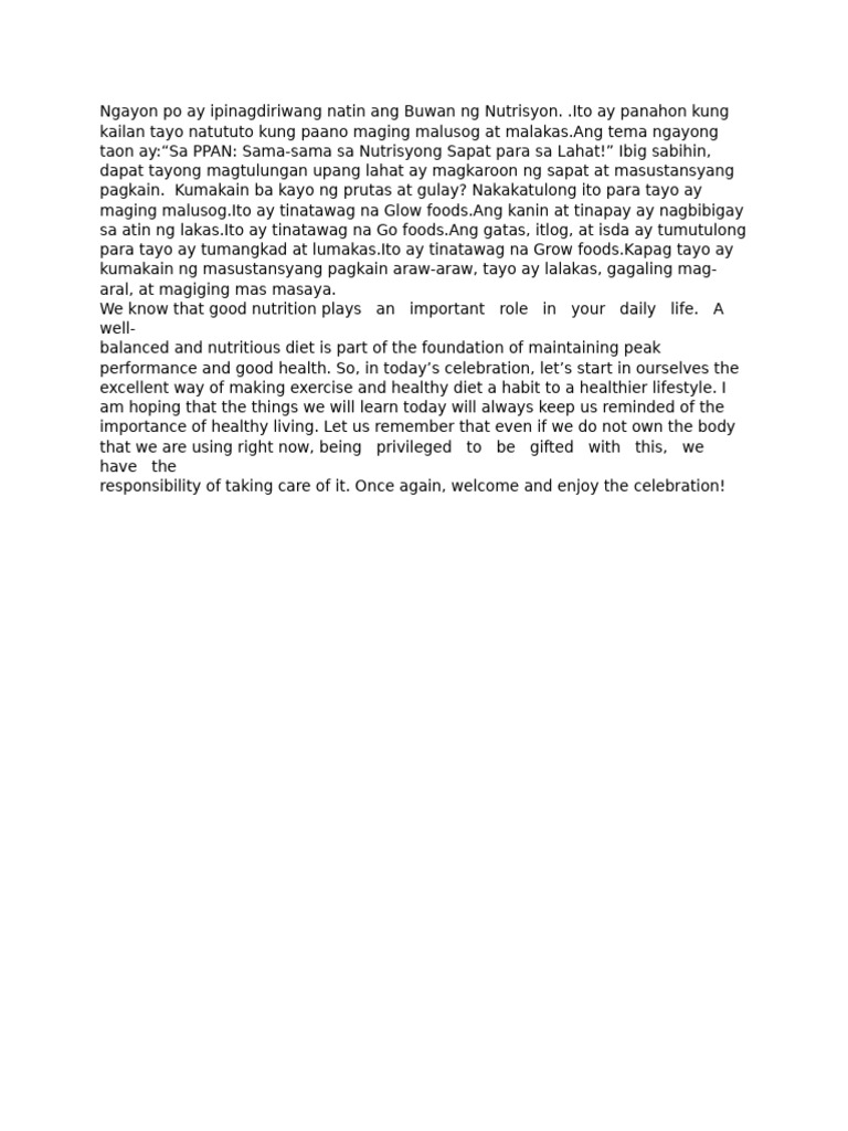 Ngayon Po Ay Ipinagdiriwang Natin Ang Buwan NG Nutrisyon | PDF