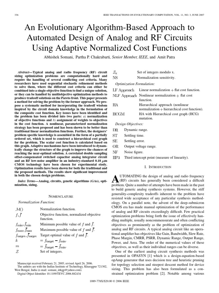 2000 An Evolutionary Algorithm-Based Approach To Automated Design of Analog and RF Circuits ...