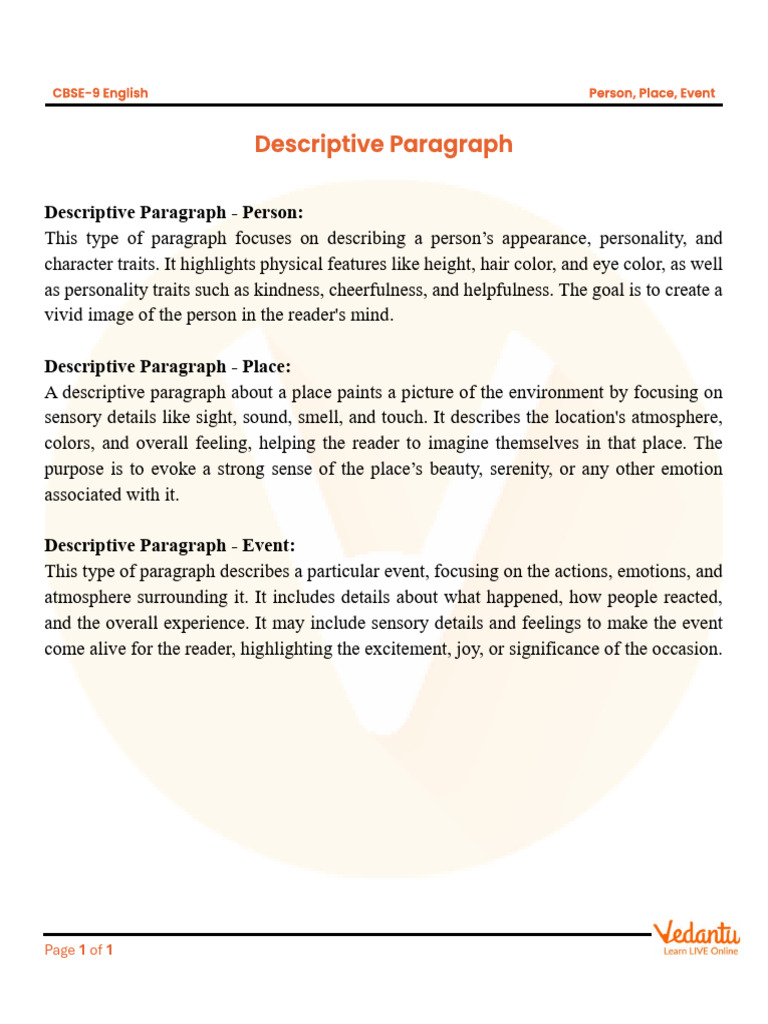 G9-Descriptive Paragraph Person Place Event | PDF