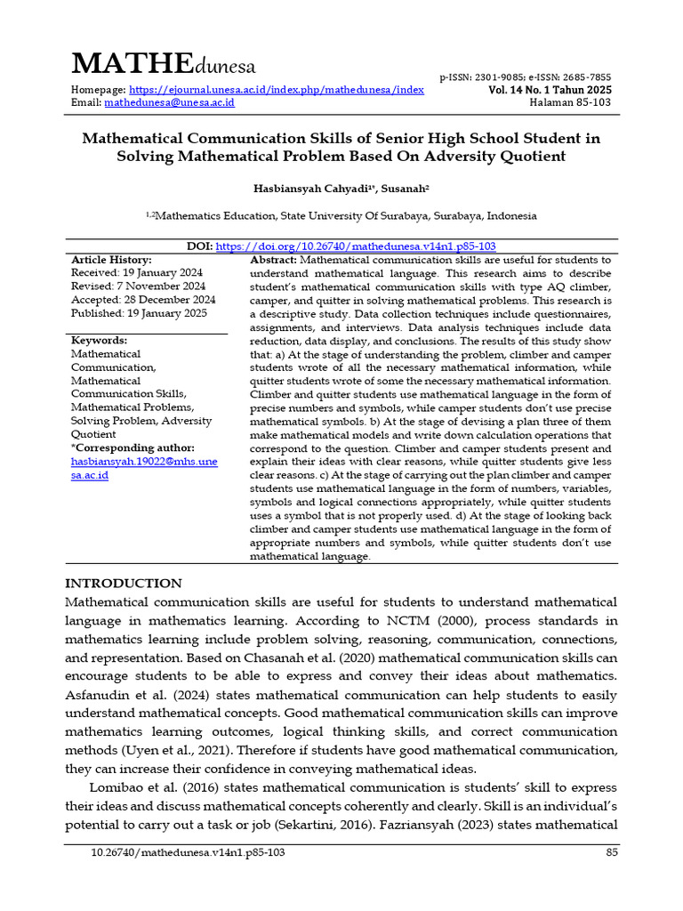 Mathematical Communication Skills of Senior High School Student | PDF ...