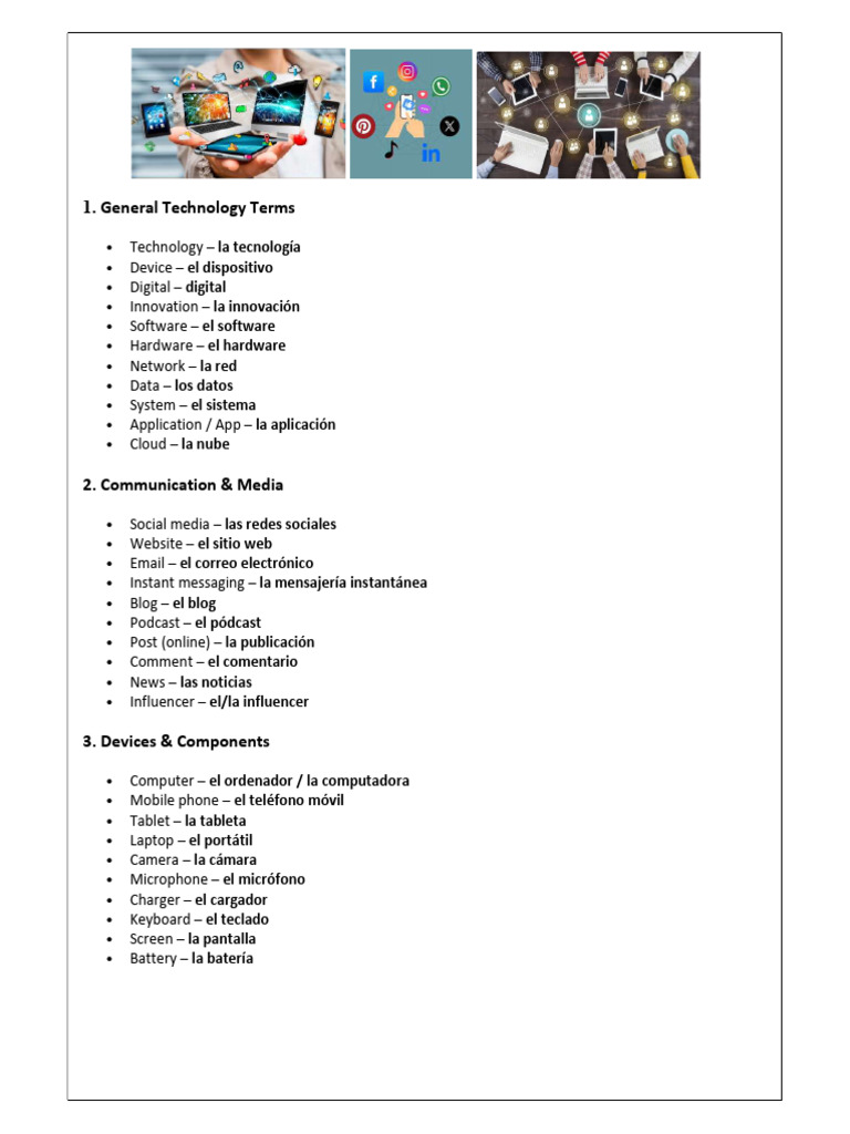 Vocabulario Esencial de Tecnología | PDF