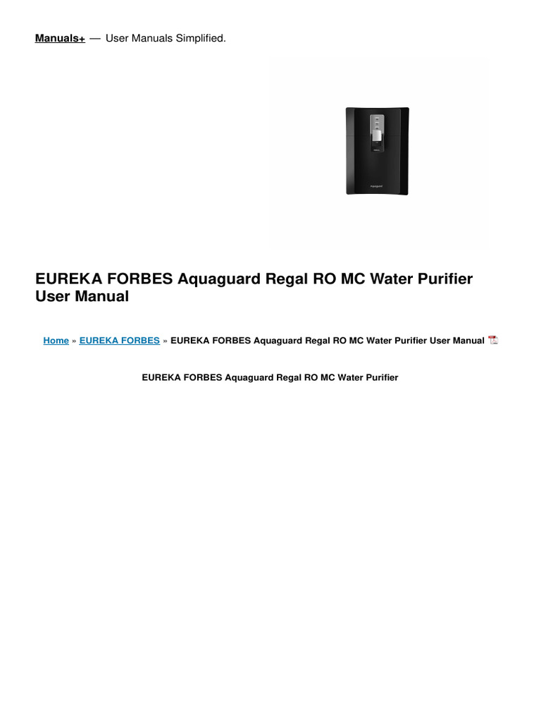 Aquaguard Regal RO MC User Manual | PDF | Membrane | Water Purification