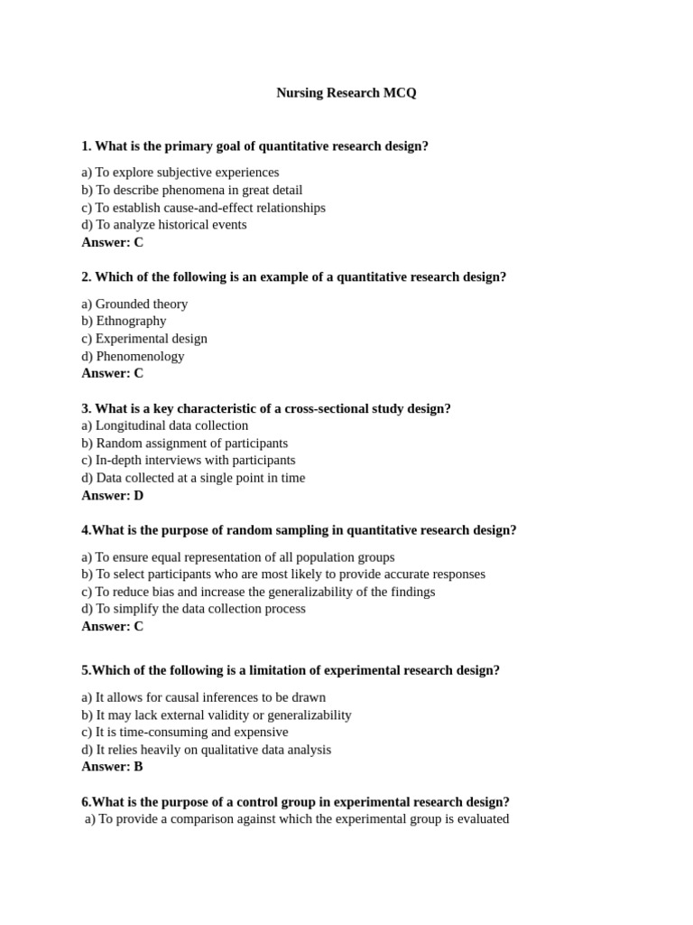 Nursing Research MCQs with Answers | PDF | Statistical Significance ...