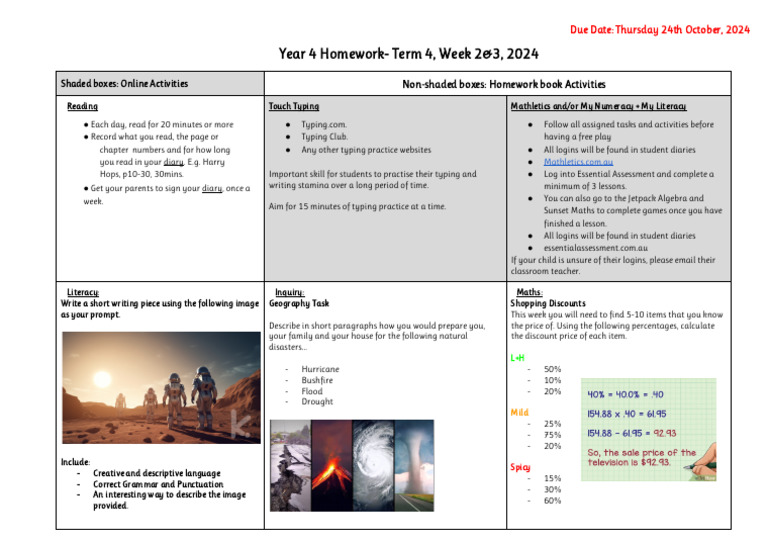 Year 4 Homework: Maths & Literacy Tasks | PDF | Learning | Human ...
