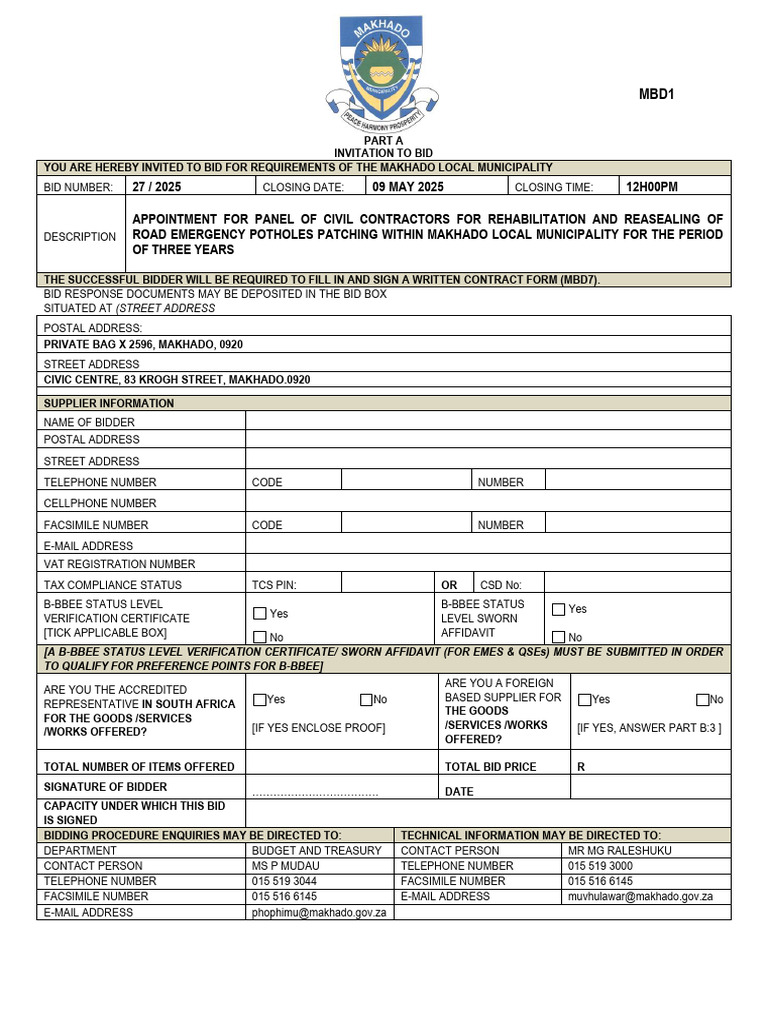 Bid for Road Rehabilitation in Makhado | PDF | Exchange Rate | Business