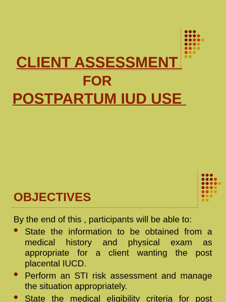 Postpartum IUD Client Assessment Guide | PDF | Childbirth | Sexually ...
