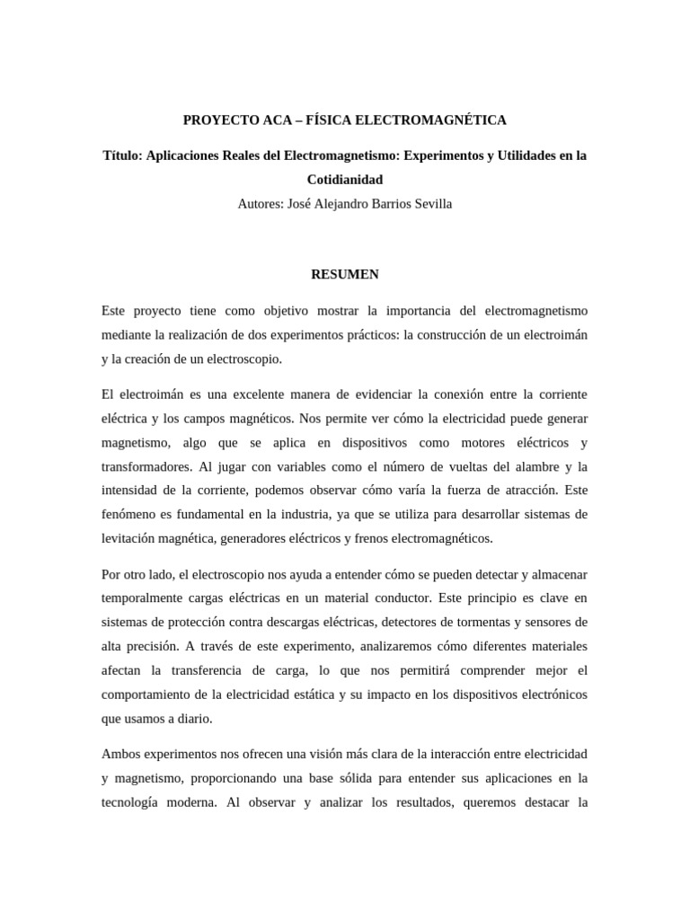 Proyecto Fisica Electromagnetismo | PDF | Electricidad | Magnetismo