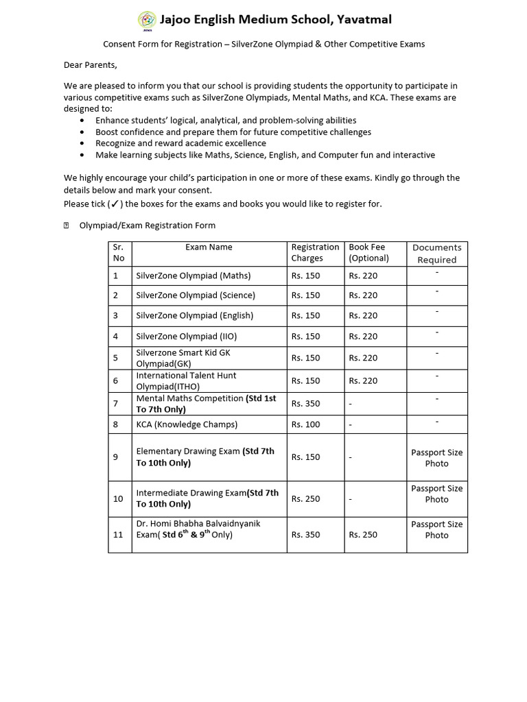 Consent Form for Olympiad Registration | PDF