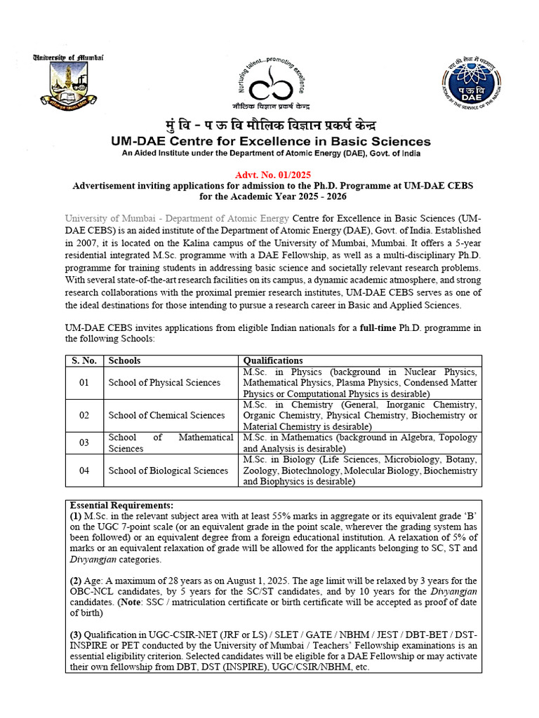 Advt PHD 2025-26-Final-21 05 2025 | PDF | Physics | Chemistry