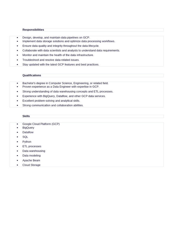 JD - GCP Data Engineer | PDF