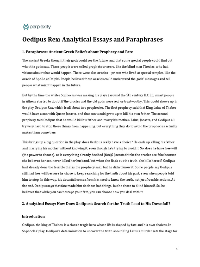 Oedipus Rex: Fate, Truth, and Downfall | PDF | Oedipus | Sophocles