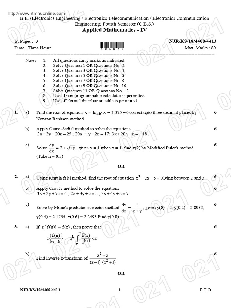 Btech Etc 4 Sem Applied Mathematics 4 Summer 2018 | PDF | Probability ...