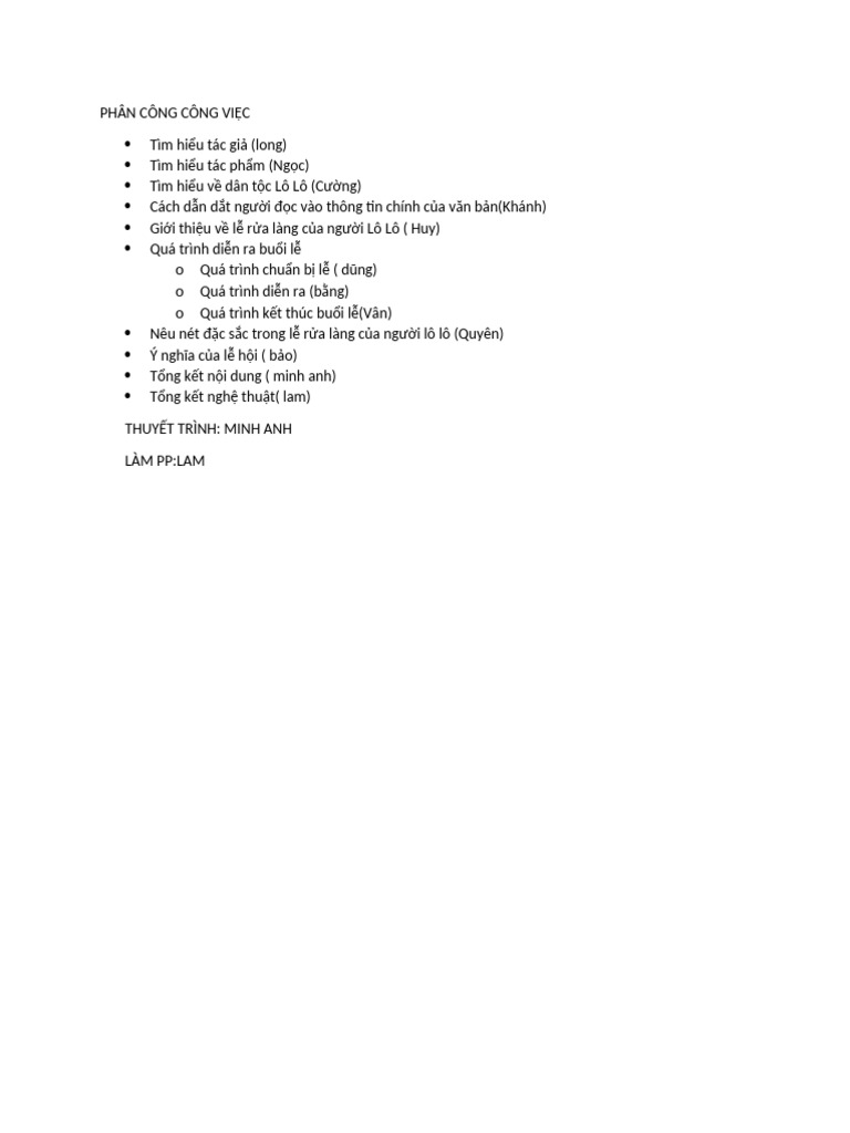 Phân Công Công Việ1 | PDF