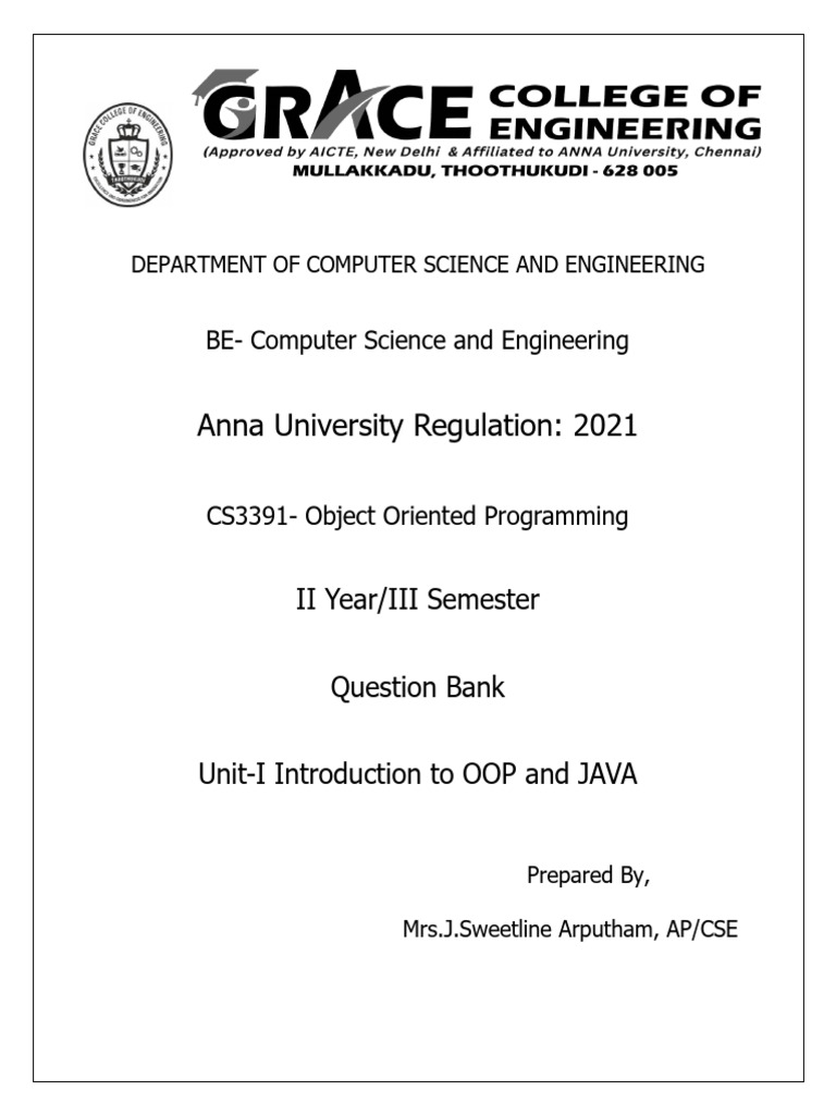 III CS3391 OOP QB Unit1 | PDF | Programming | Constructor (Object Oriented Programming)