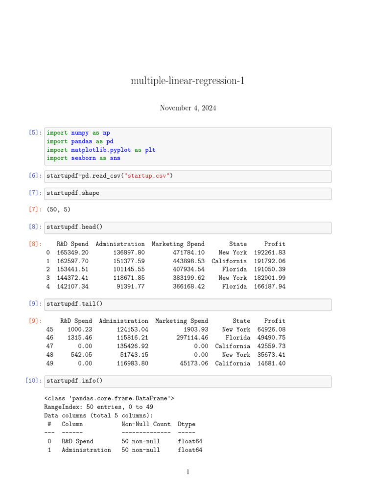 Multiple Linear Regression 1 | PDF | Regression Analysis | Data Analysis