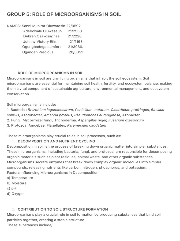 Importance of Soil Microorganisms | PDF | Soil | Microorganism