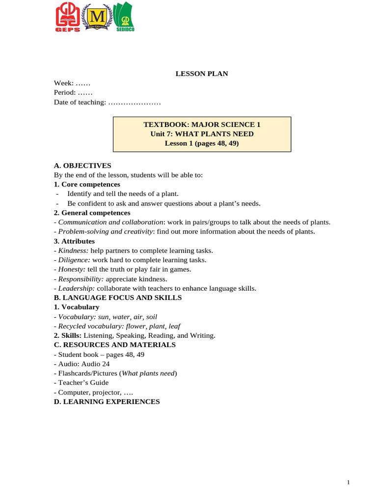 Major Science 1 - Unit 7 - Lesson 1 | PDF | Vocabulary | Cognition
