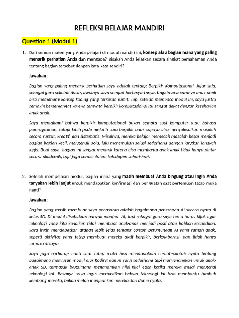 Refleksi Pembelajaran Koding dan AI | PDF