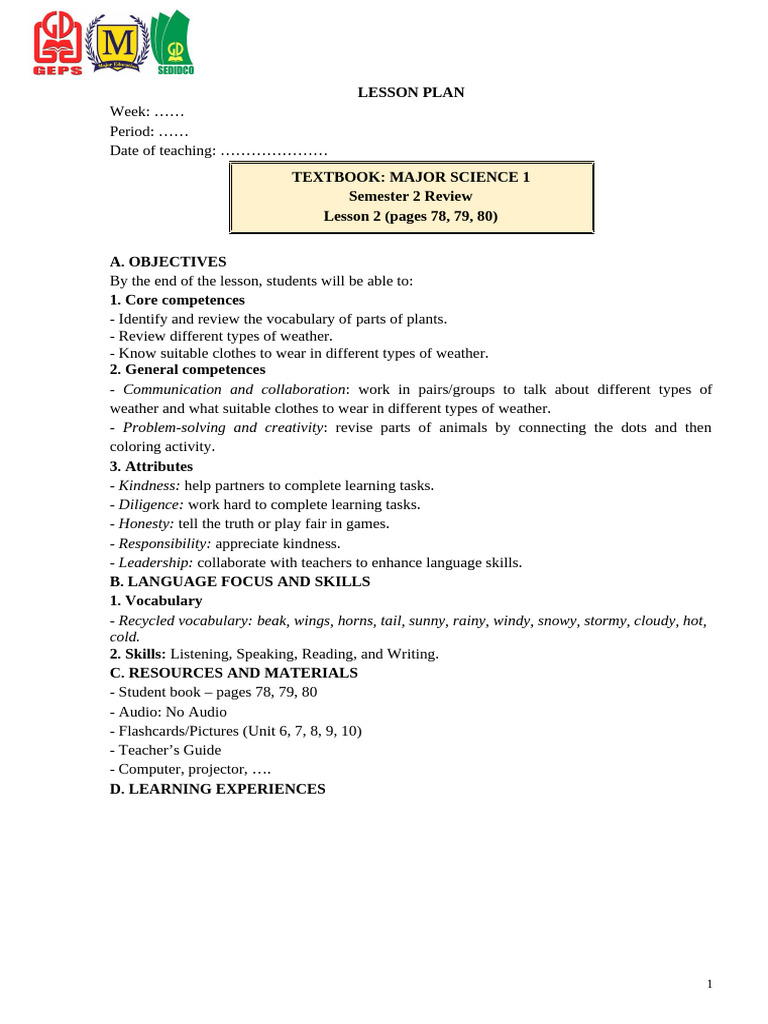 Lesson 2 Review: Weather & Vocabulary | PDF | Crossword | Vocabulary