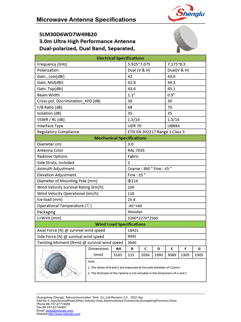 Shenglu Antenna Product Specifications-SLM30D6WD7W49B20 | PDF | Antenna ...