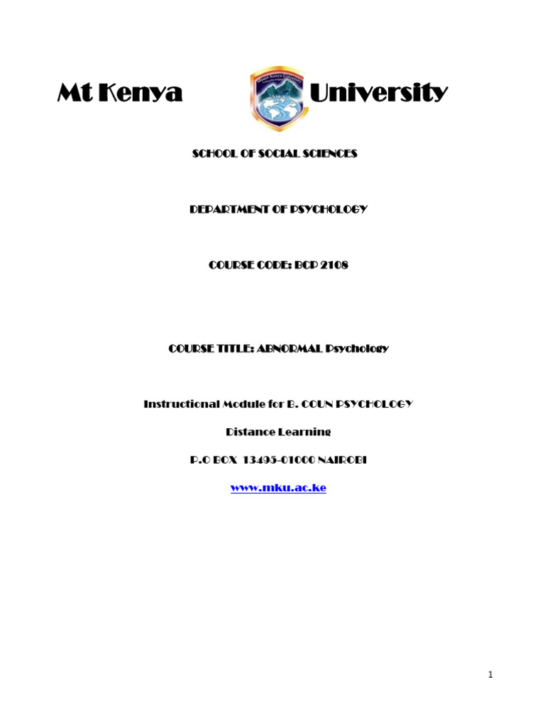 BCP2108 Abnormal Psychology | PDF | Dissociation (Psychology) | Phobia