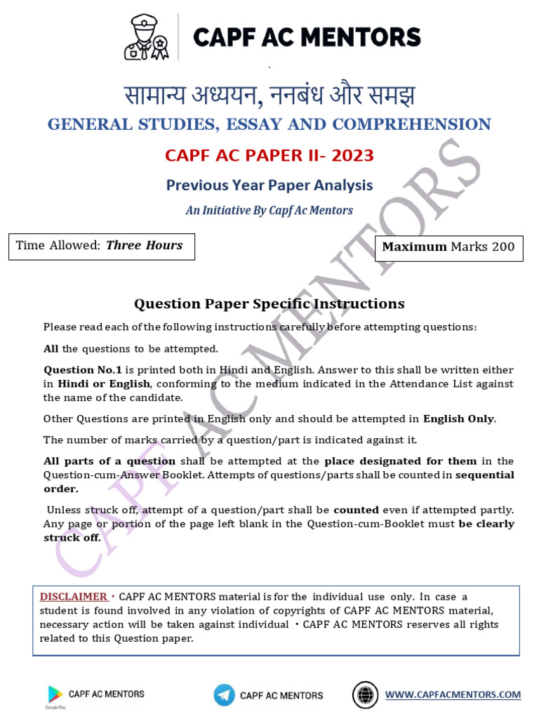 CAPF AC 2023 General Studies Paper | PDF | Genetically Modified Food ...