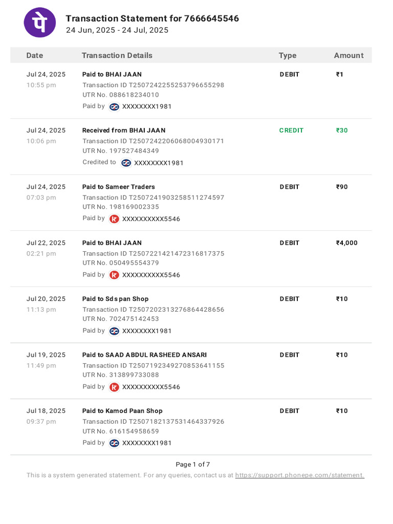 PhonePe Statement Jun2025 Jul2025 | PDF