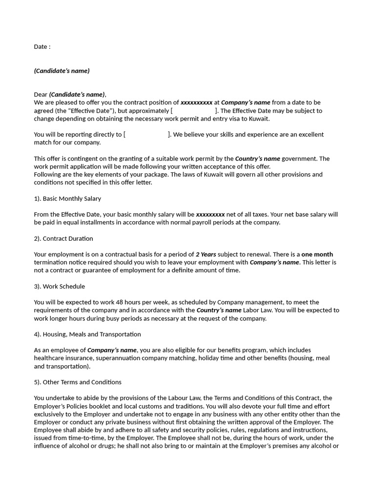 Offer Letter Draft | PDF | Employment | Salary