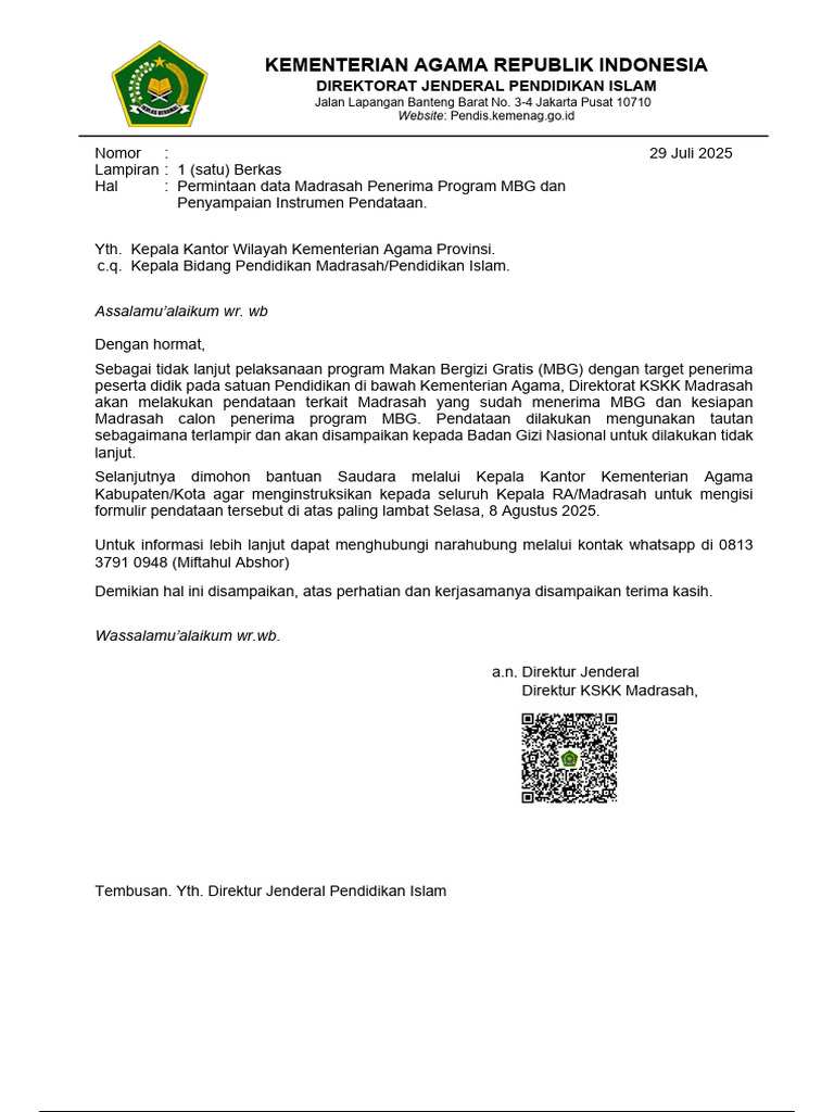 Pendataan Madrasah Penerima MBG | PDF