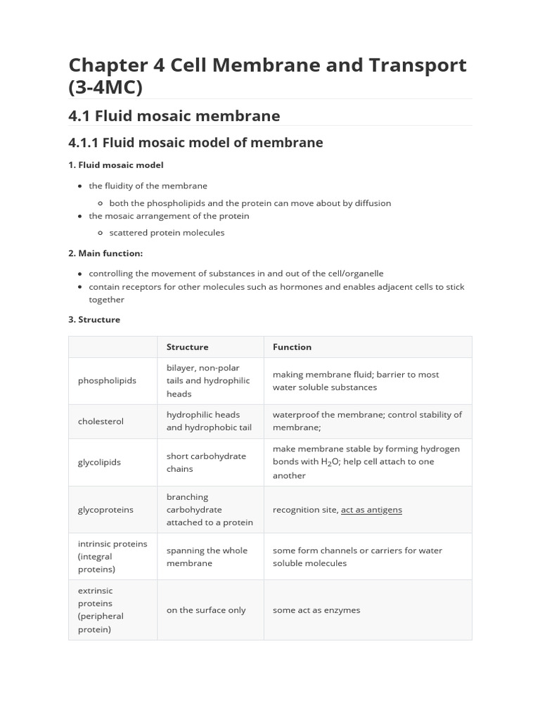 Chapter 4 Cell Membrane and Transport | PDF | Cell Membrane | Biochemistry