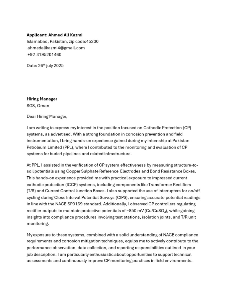 Application for Cathodic Protection Role | PDF