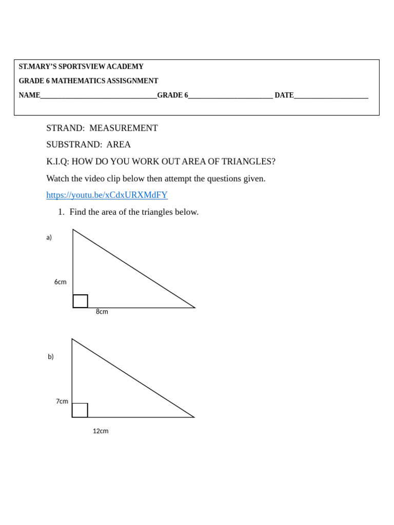 Grade 6 Mathematics Assignment | PDF
