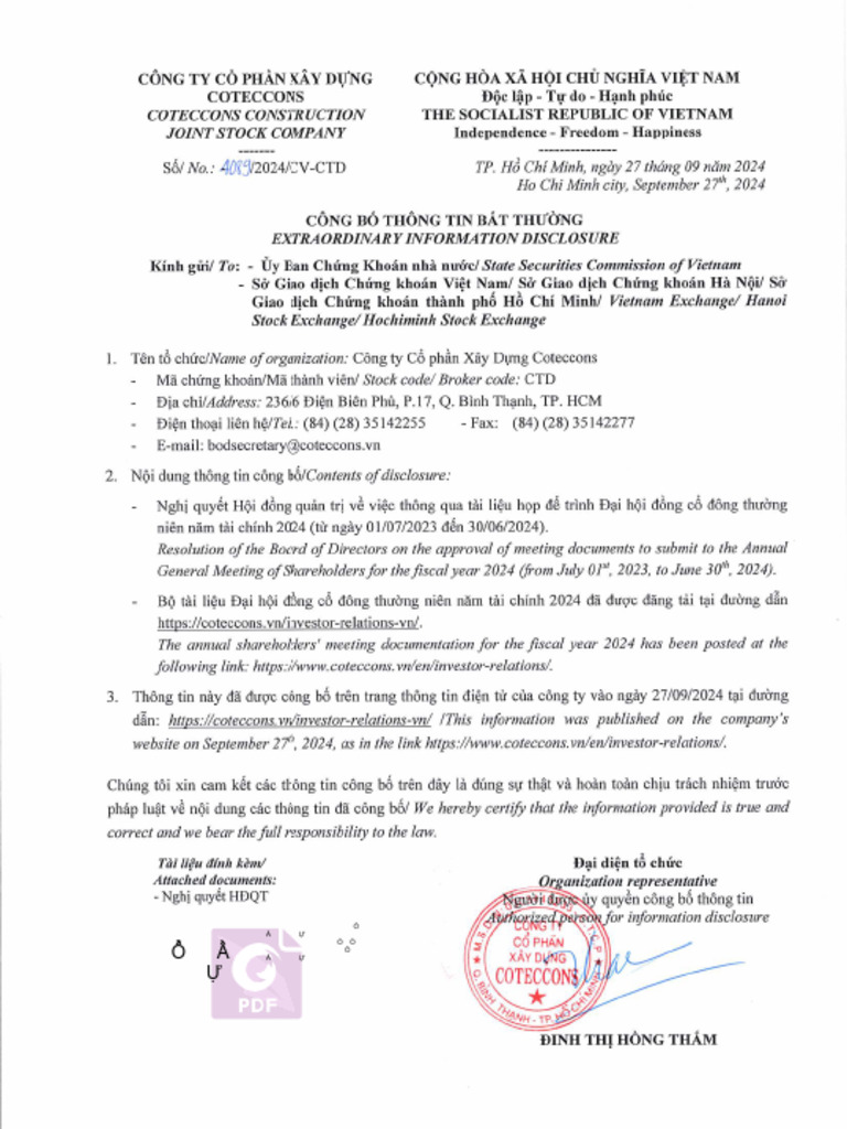 CTD Nghi Quyet H QT Ve Viec Thong Qua Noi Dung Trinh H C Thuong Nien Nam 2024 0 | PDF