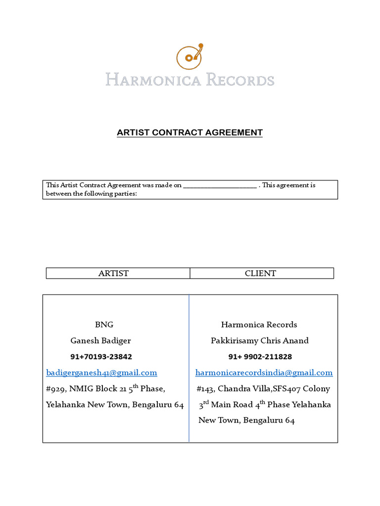 Artist Contract Agreement | PDF