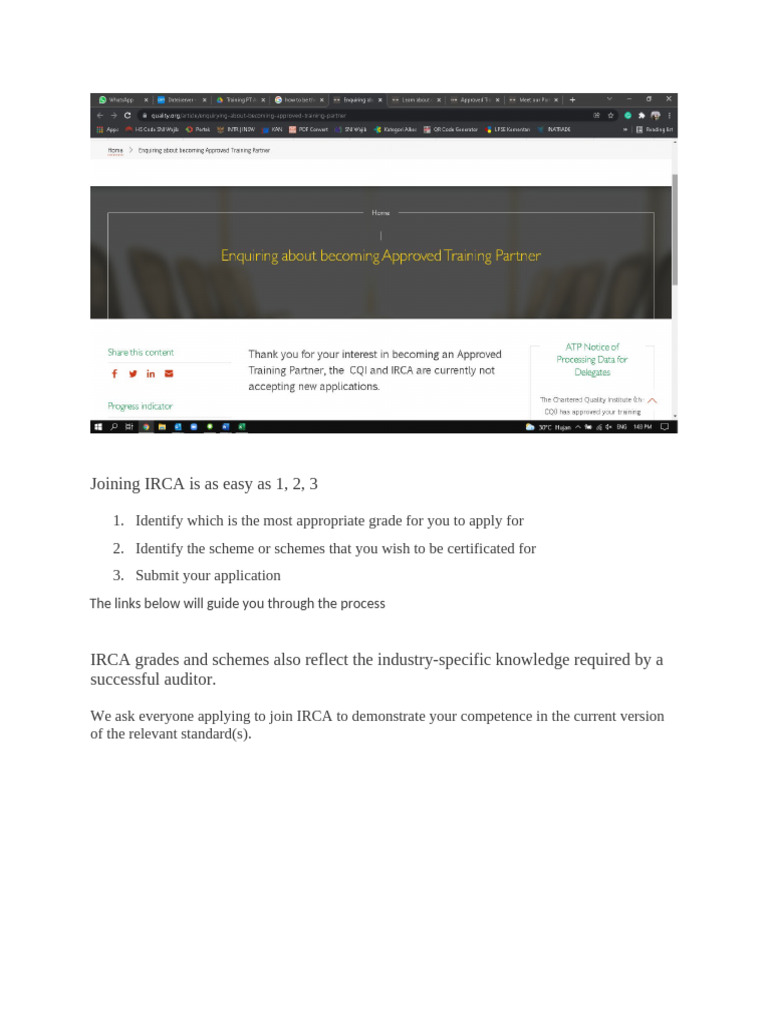 Quick Reference for Joining IRCA | PDF