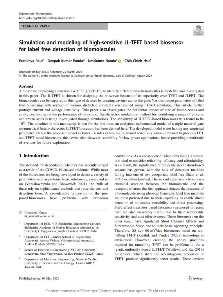 Simulation and Modeling of High-Sensitive JL-TFET | PDF | Field Effect ...