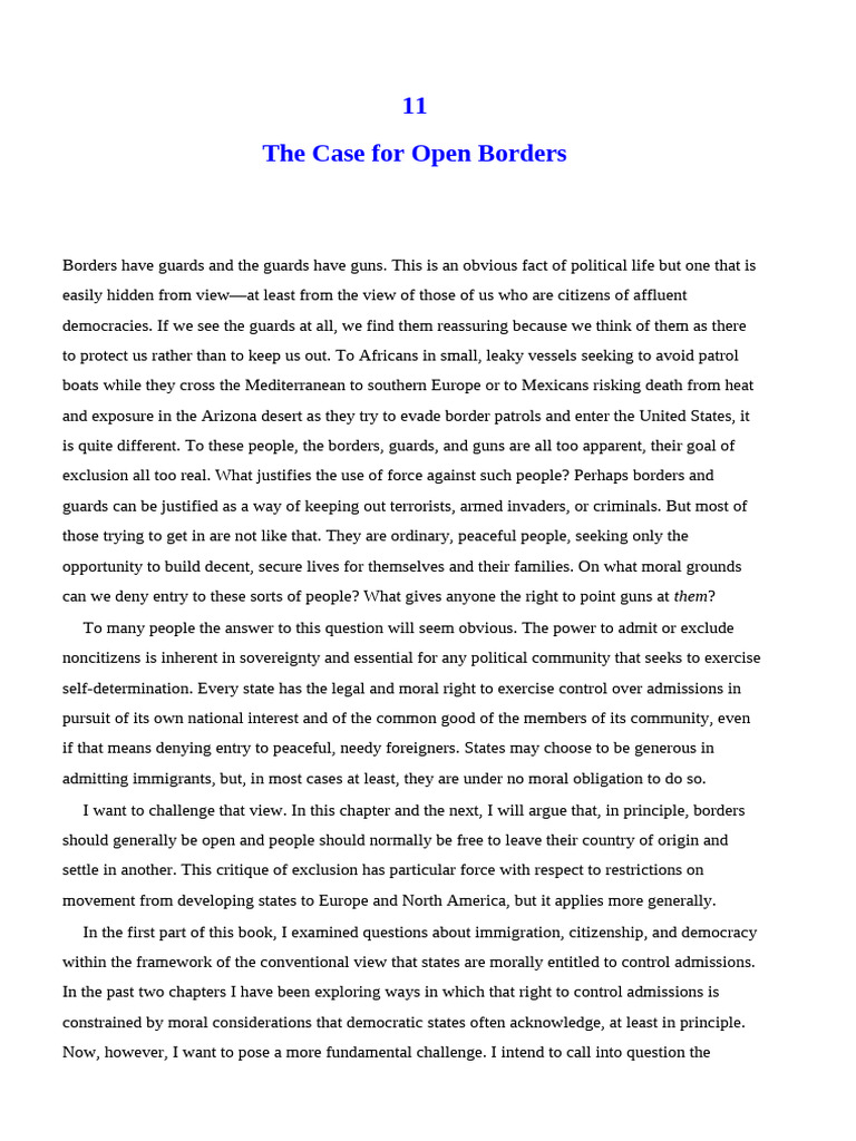 The Ethics of Immigration - (11. The Case For Open Borders) | PDF ...
